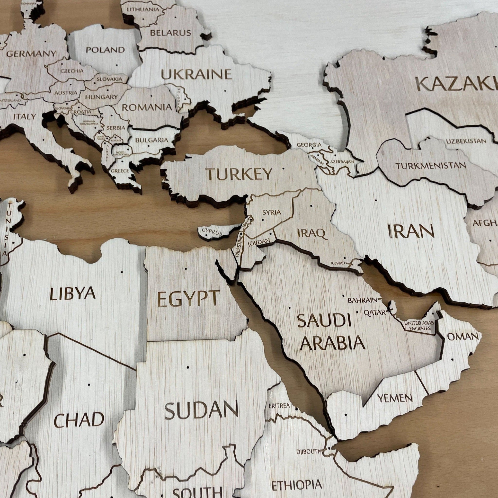 3D Custom Wooden World Map White Wood